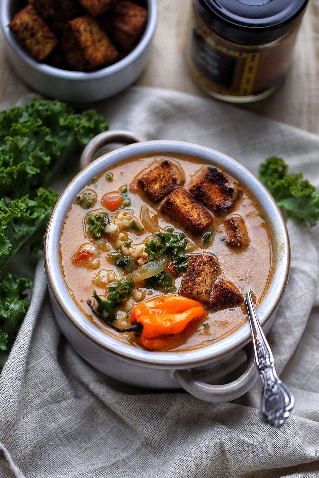 West African Barley and Kale Soup with Crispy baked tofu - AFROVITALITYEATS